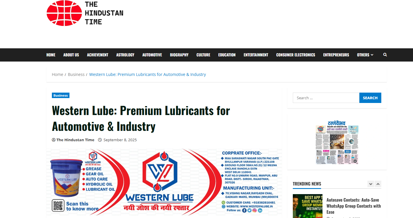 Western Lube – Industrial Oils, Greases & Lubricant Solutions Expert